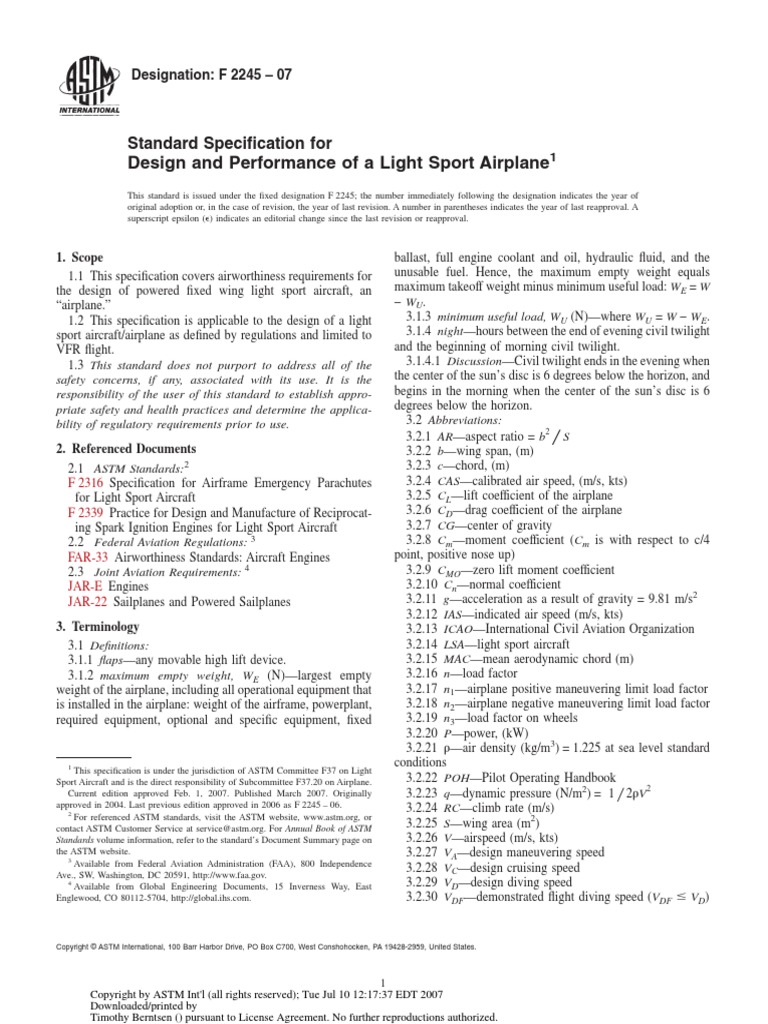 ASTM F2245-07 Airplanes PDF | PDF | Stall (Fluid Mechanics) | Flight ...