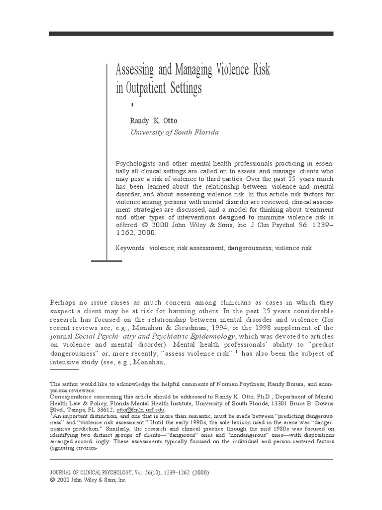 Assessing and Managing Violence Risk in Outpatient Settings: Randy K ...