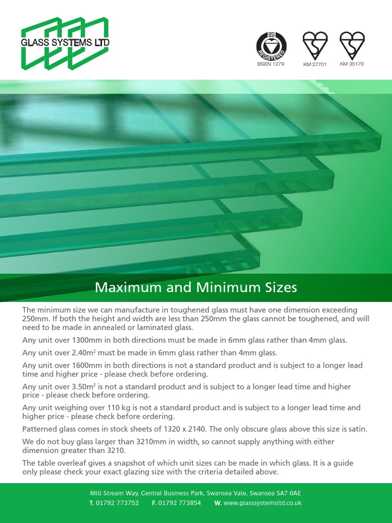 Maximum and Minimum Sizes: T. 01792 773752 F. 01792 773854 W. WWW ...