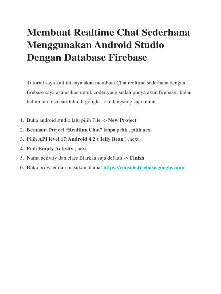 Membuat Realtime Chat Sederhana Menggunakan Android Studio Dengan Database Firebase | PDF