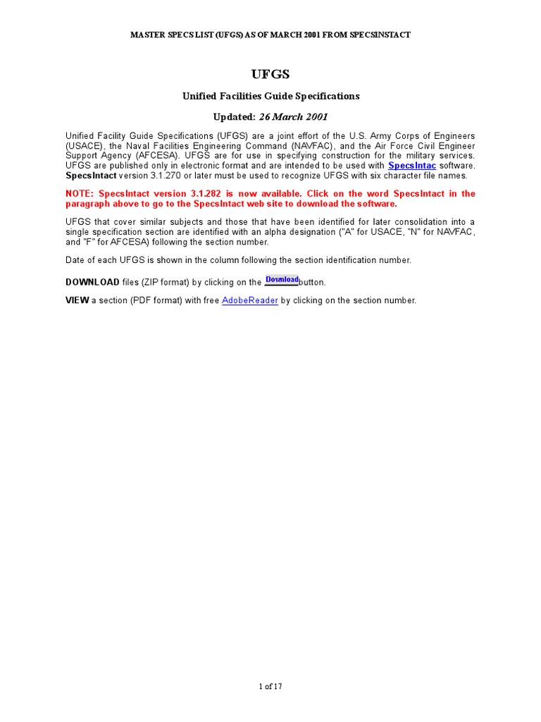 Unified Facilities Guide Specifications Updated: 26 March 2001 ...