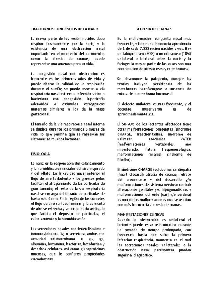 Atresia de Coanas | PDF | Especialidades Medicas | Medicina CLINICA