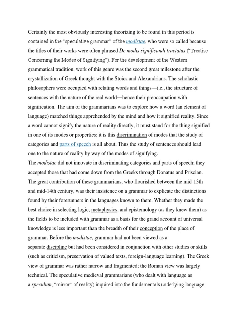 Modistae: Parts of Speech | PDF | Grammar | Part Of Speech