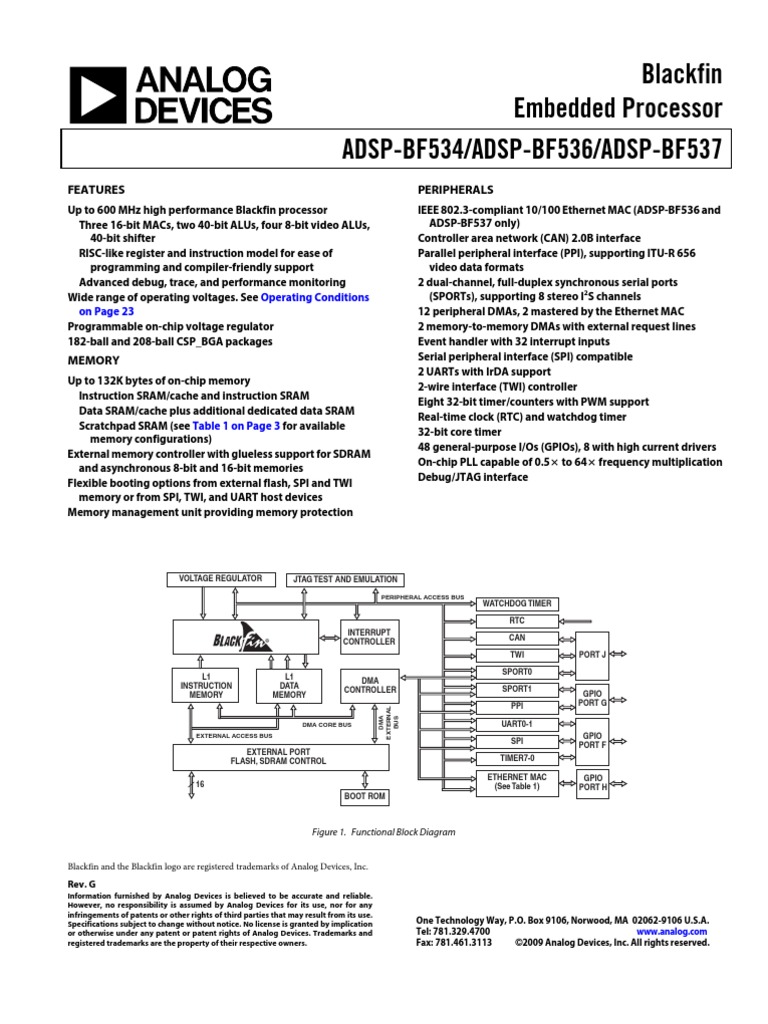 Blackfin Embedded Processor ADSP-BF534/ADSP-BF536/ADSP-BF537 | Download Free PDF | Cpu Cache ...