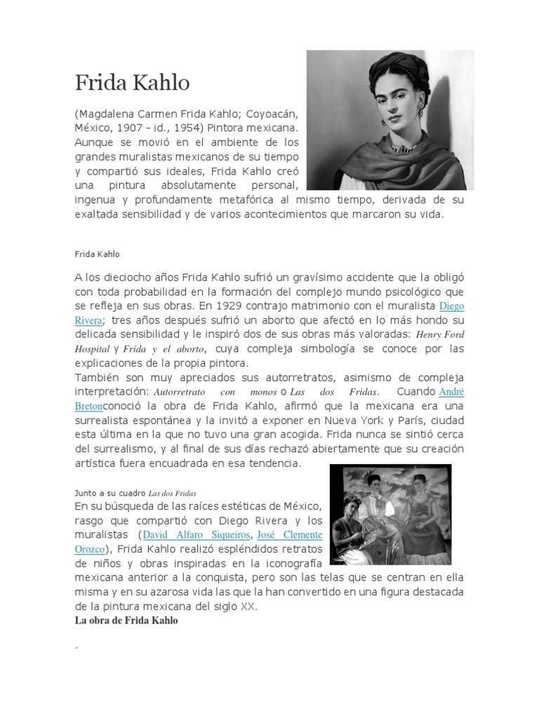 Biografía de Frida Kahlo: Vida y Arte | PDF | Pinturas | Artes (general)