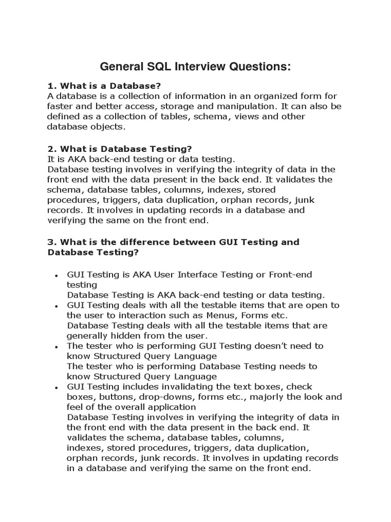 General SQL Interview Questions | PDF | Relational Database | Databases General SQL Interview Questions | PDF | Relational Database | Databases