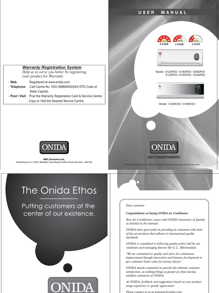 Onida AC Manual | PDF | Air Conditioning | Turbocharger