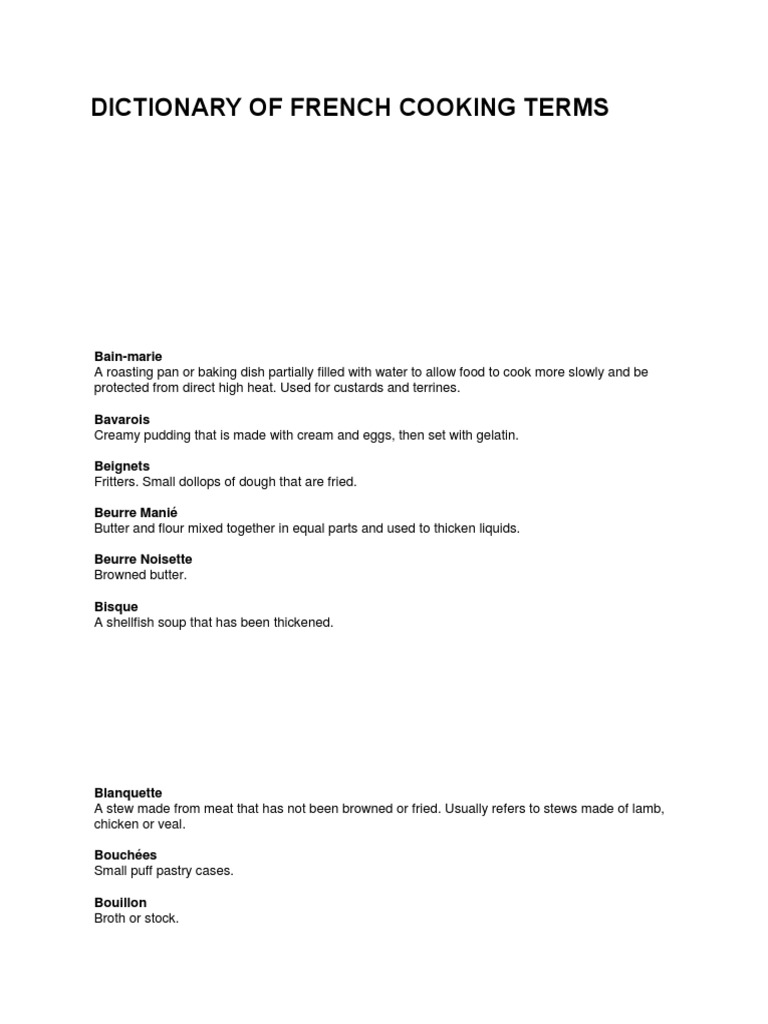 Dictionary of French Cooking Terms | PDF | Soup | Breads