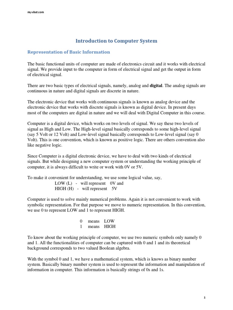 Introduction To Computer System: Representation of Basic Information ...