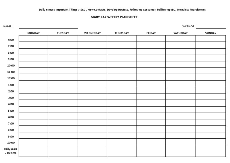 Weekly Plan Sheet | PDF | Career & Growth | Business