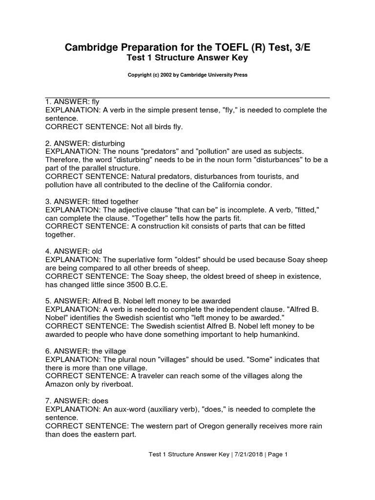Cambridge Preparation For The TOEFL (R) Test, 3/E: Test 1 Structure ...