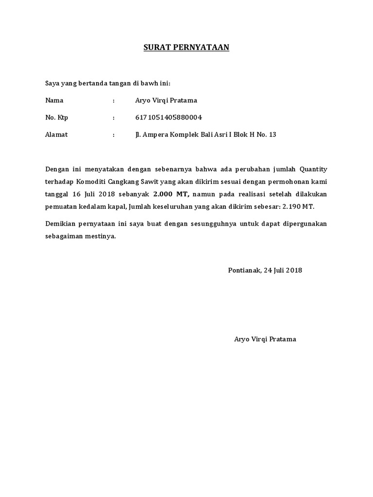 Surat Pernyataan Kelebihan Muatan | PDF