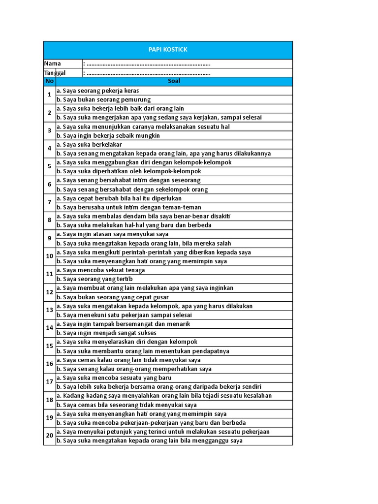 Contoh Soal Tes Papi Kostick | PDF