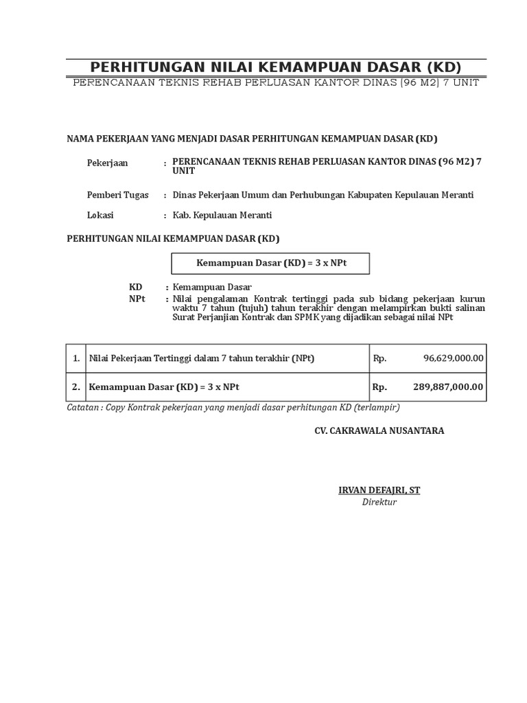 Contoh KD Perusahan Kons | PDF