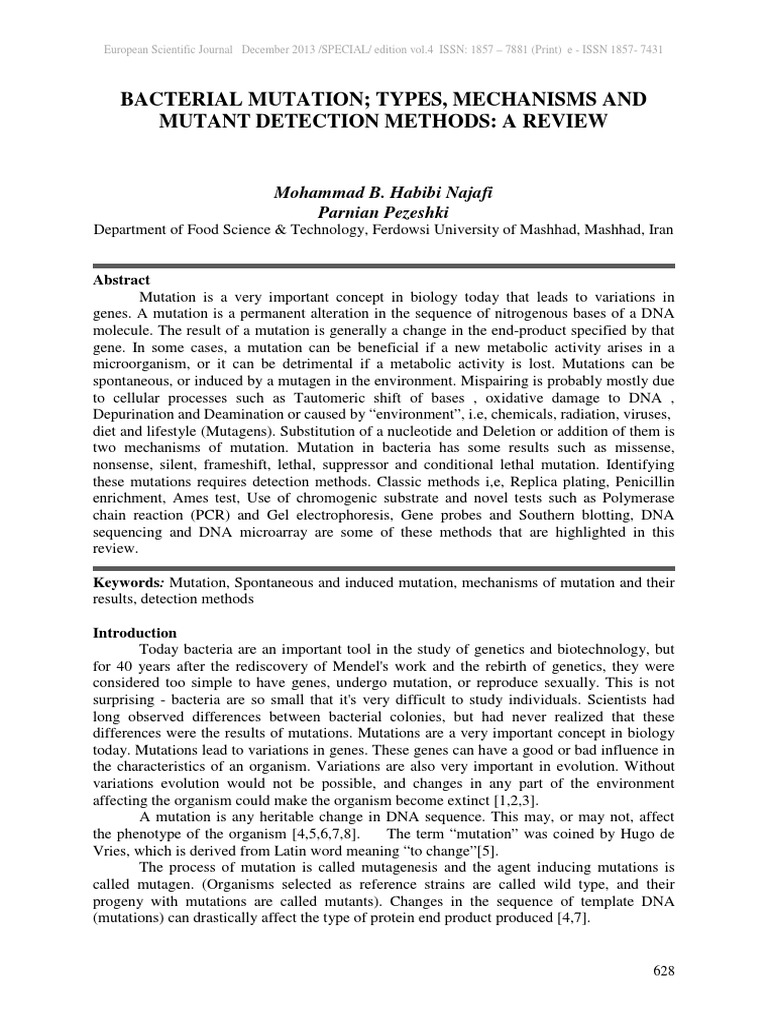 Bacterial Mutation Types, Mechanisms and Mutant Detection Methods: A ...