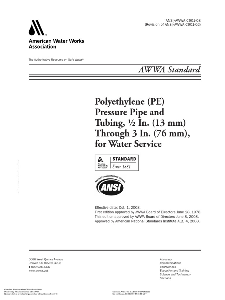 Norma Ansi - Awwa c901-02 | PDF | Pipe (Fluid Conveyance) | Standardization