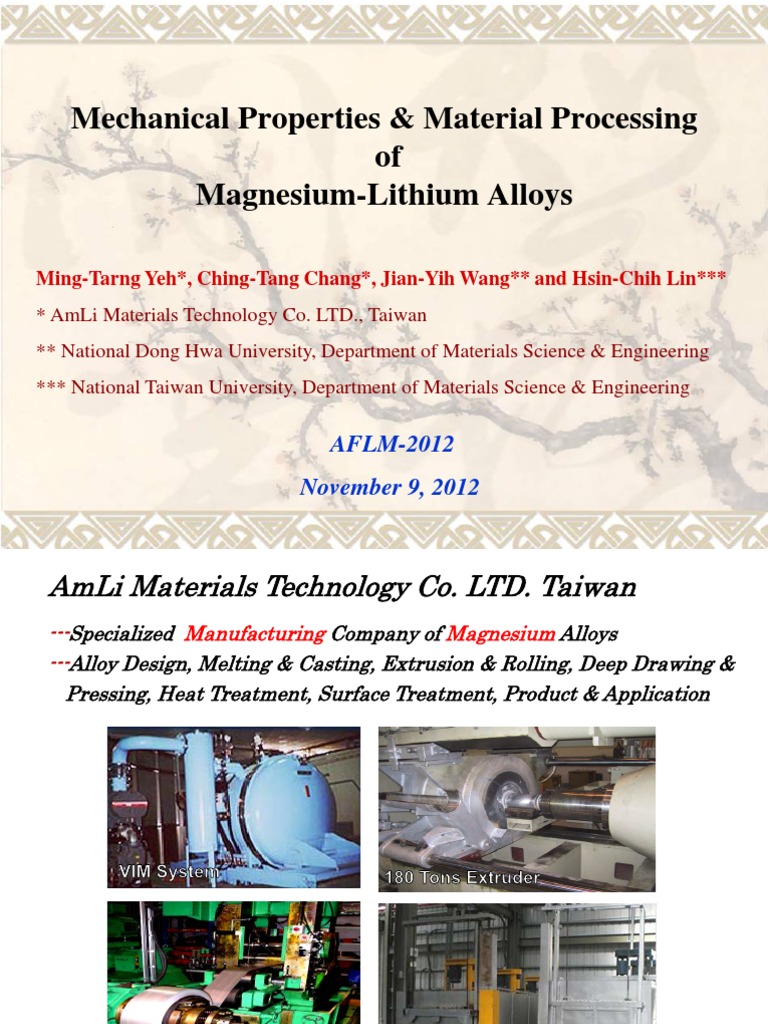 The Mechanical Properties and Applications of Magnesium-Lithium Alloys ...