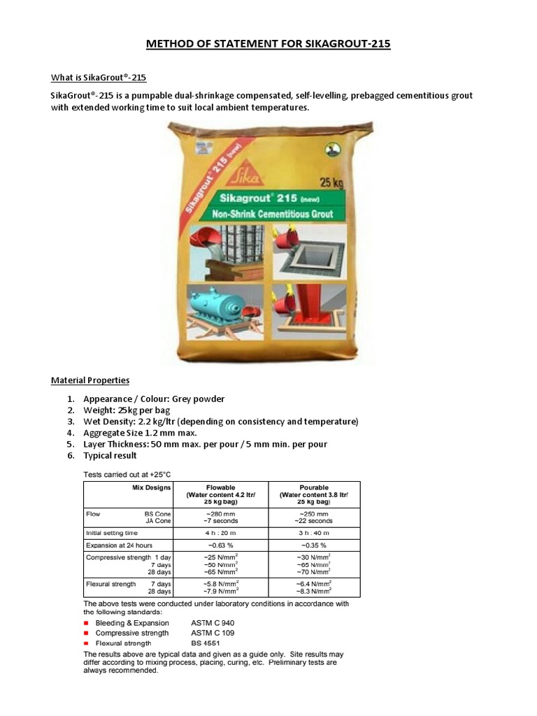 Method of Statement For Sika Grout | PDF | Concrete | Water