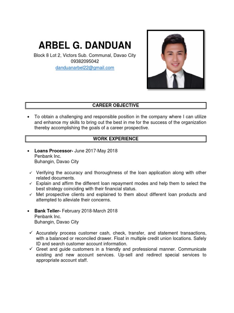 Arbel G. Danduan: Career Objective | PDF | Microsoft Excel | Computing