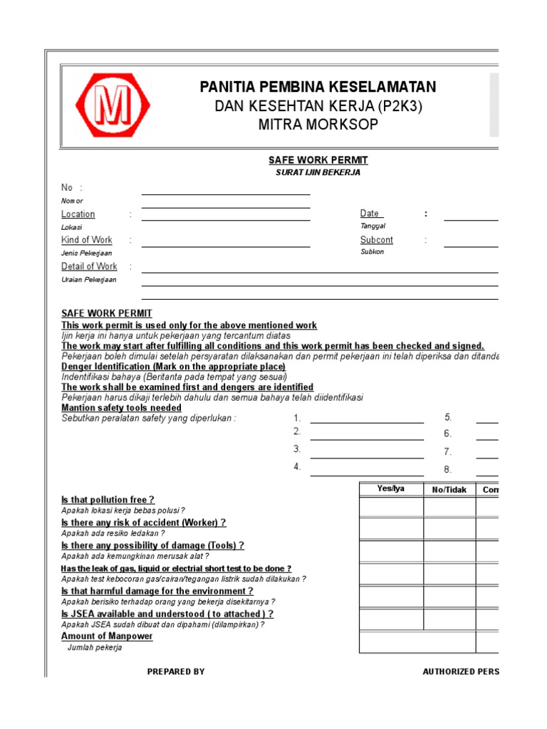 Form Safe Work Permit | PDF