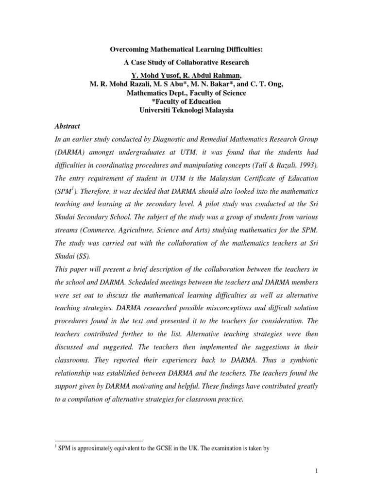 Overcoming Mathematical Learning Difficulties | PDF | Teachers | Curriculum