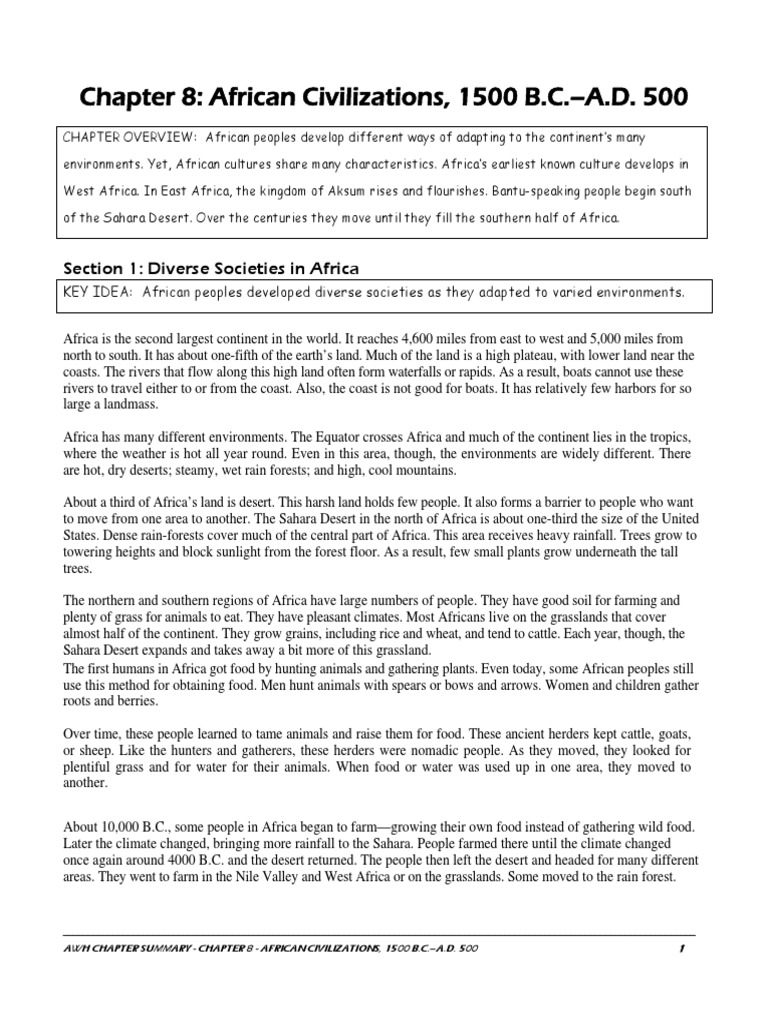 Chapter 8: African Civilizations, 1500 B.C.-A.D. 500: Section 1 ...