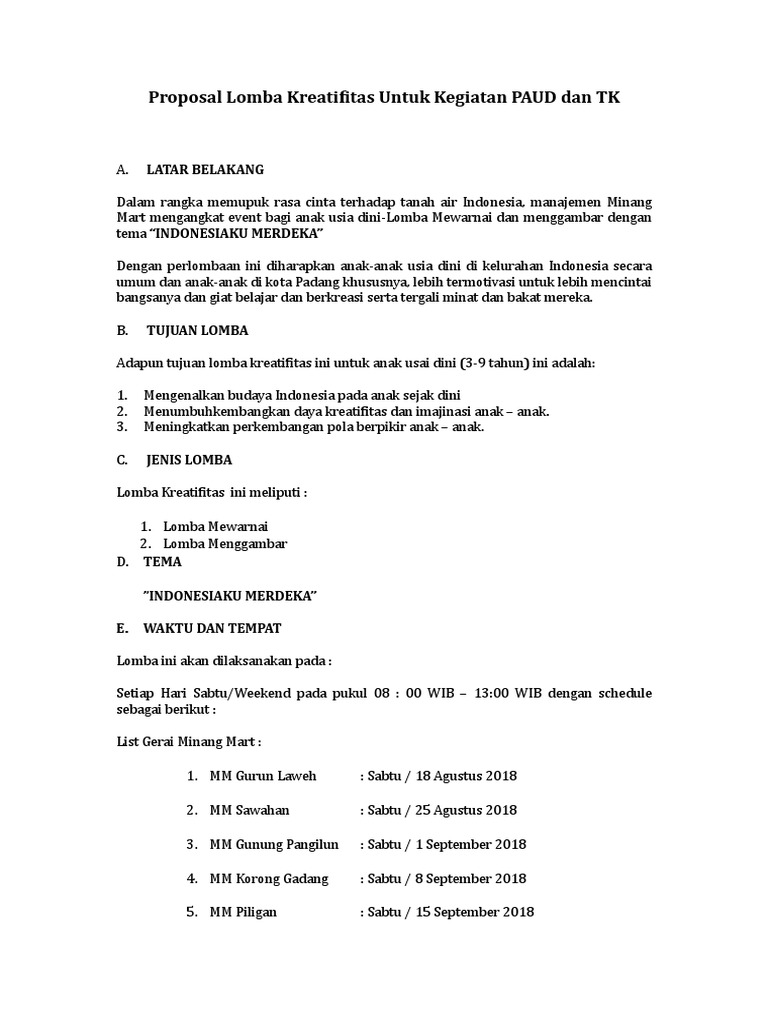 Contoh Proposal Lomba Mewarnai Tingkat Tk – Berbagai Contoh Contoh Proposal Lomba Mewarnai Tingkat Tk – Berbagai Contoh