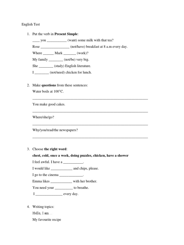 A1 Level English Test Practice PDF | PDF