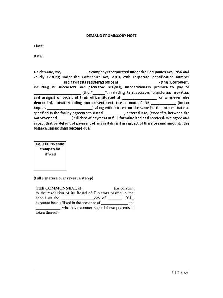 Demand Promissory Note Template | PDF