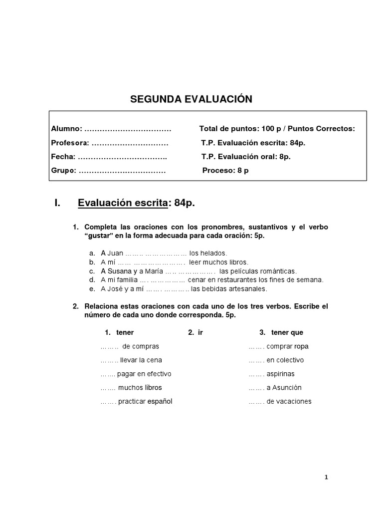Modelo de Examen A1 | Gramática | Morfología Lingüística