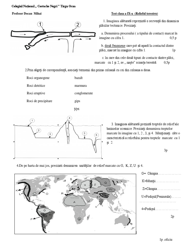 Geografie - Cls A IX. Test - Relieful Terestru