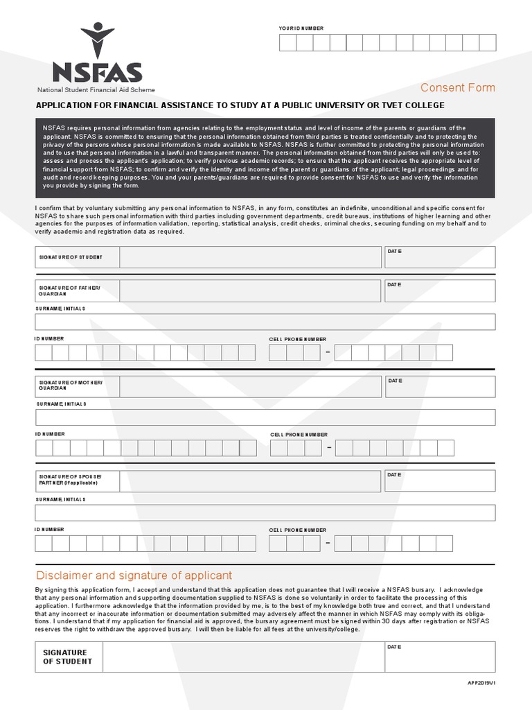 Consent Form: Application For Financial Assistance To Study at A Public ...