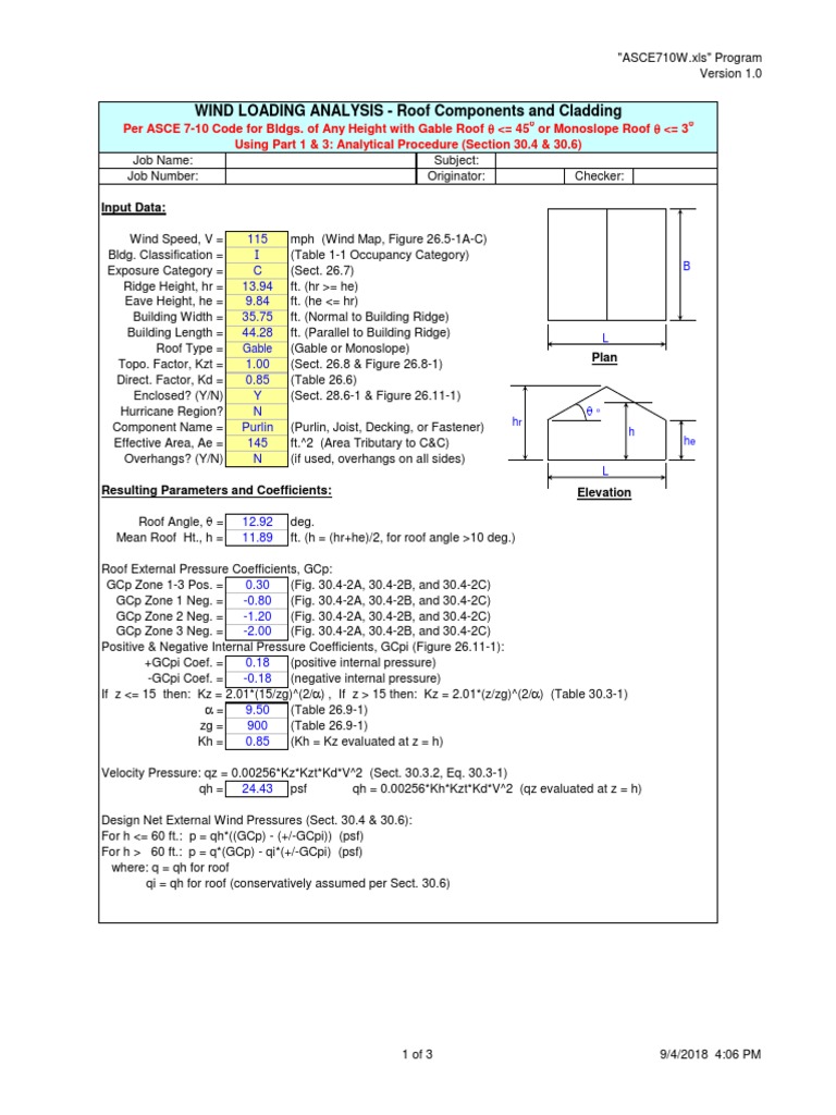 WIND LOADING ANALYSIS - Roof Components and Cladding | PDF | Applied ...