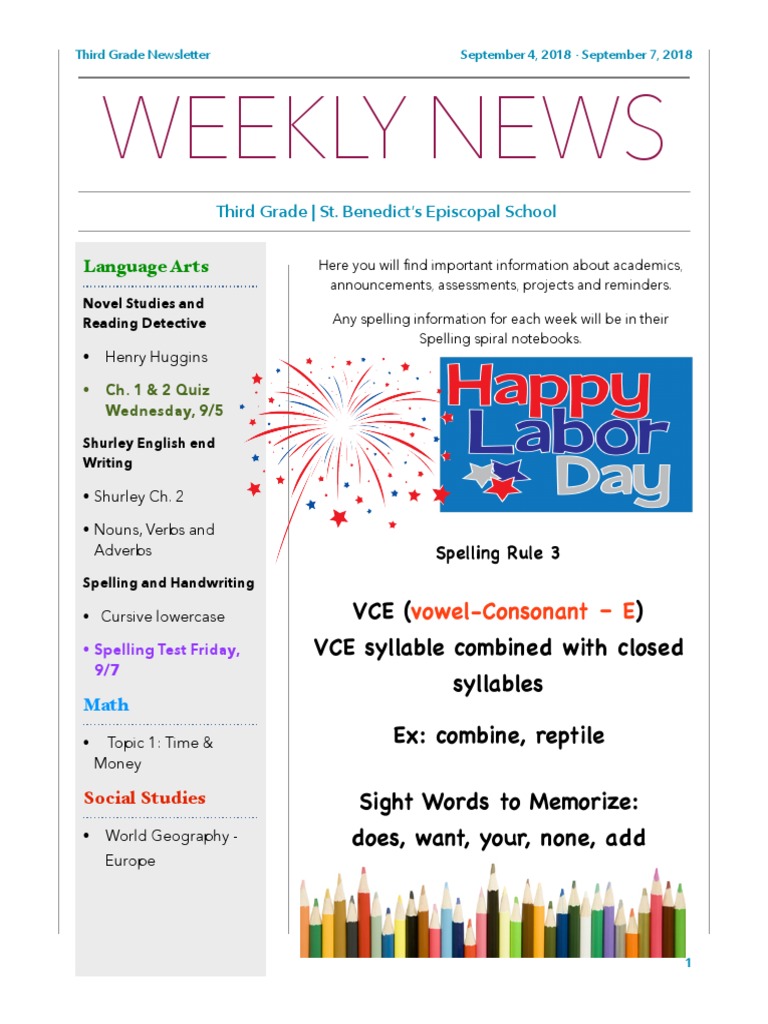 Weekly Newsletter-Sept4to7 | PDF | Homework | Linguistic Typology