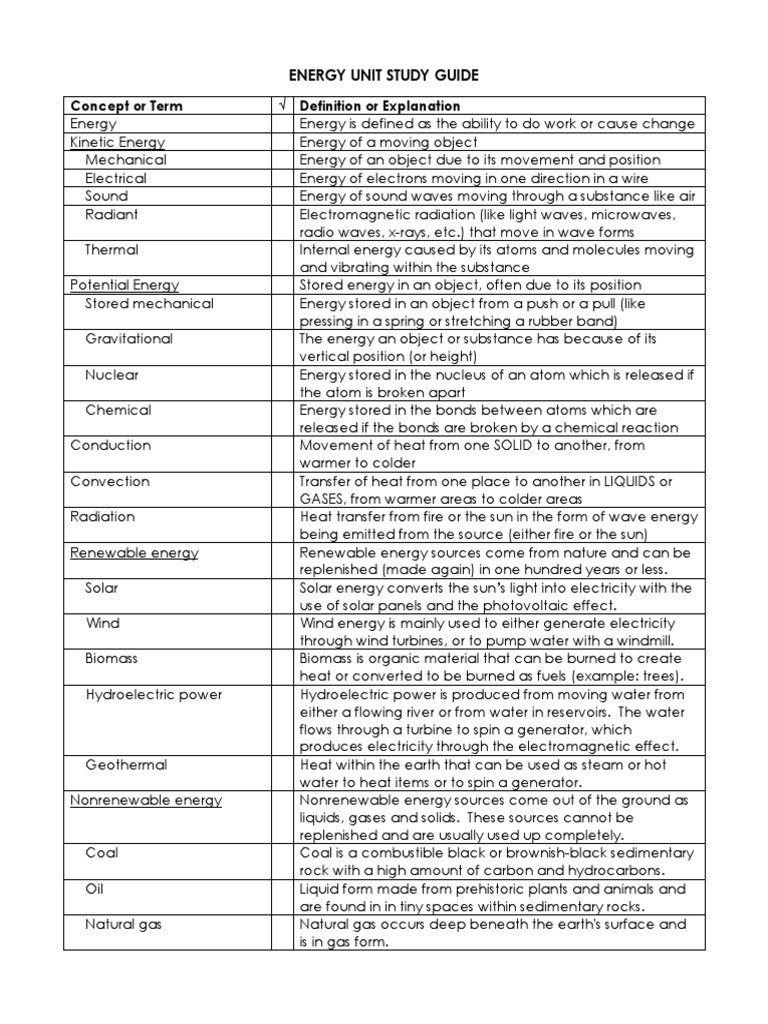 Energy Unit Study Guide | Download Free PDF | Energy Development | Fuels
