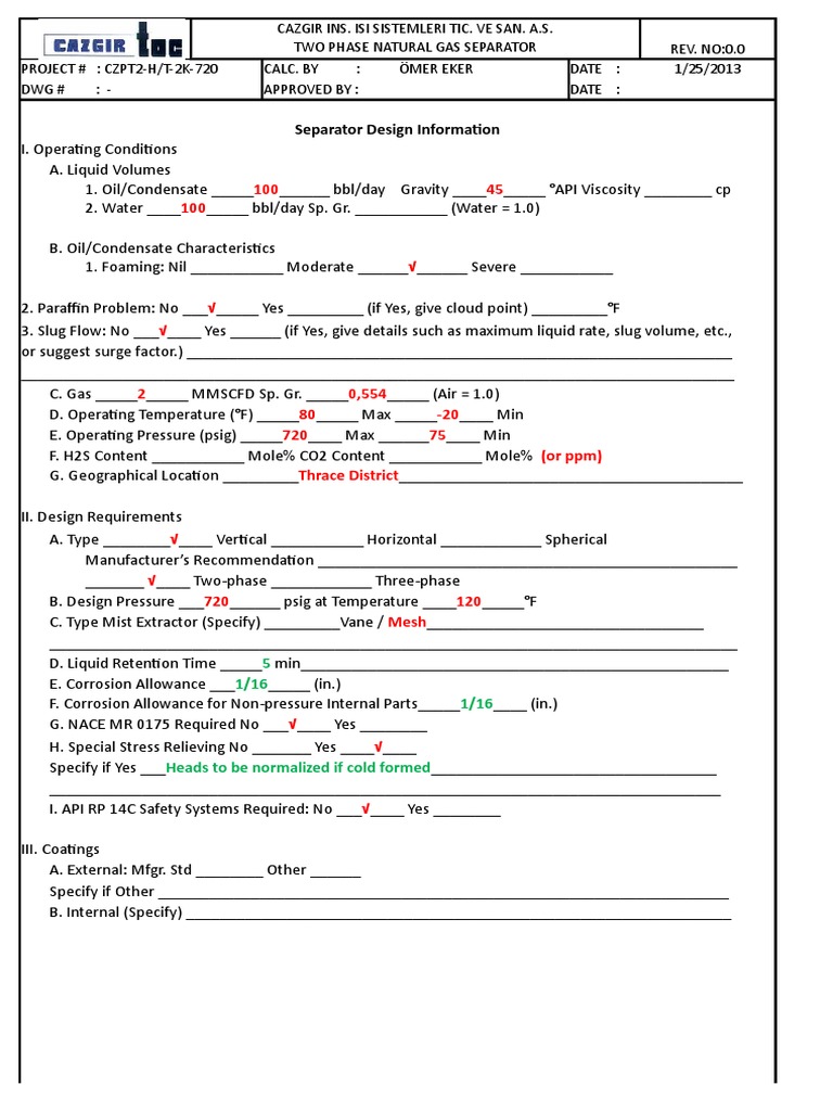 API 12j Two Phase Separator Sizing - Api Rp520 Relief Valve Sizing ...