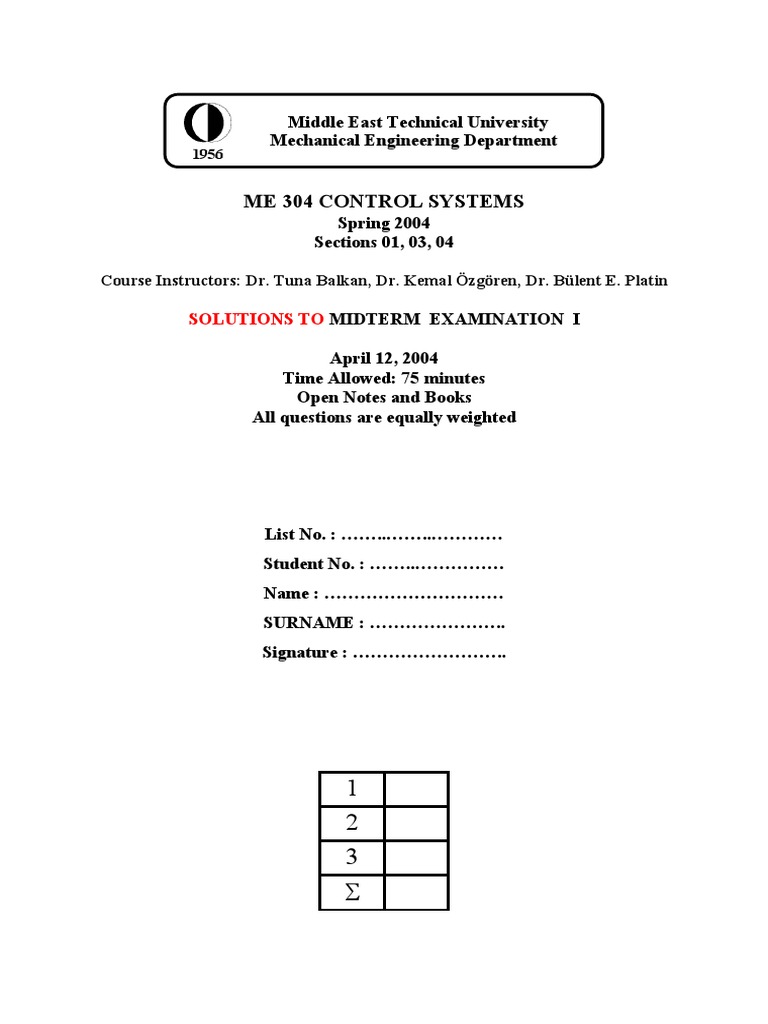 04S ME304 MT1 Solutions | PDF | Control Theory | Applied And Interdisciplinary Physics