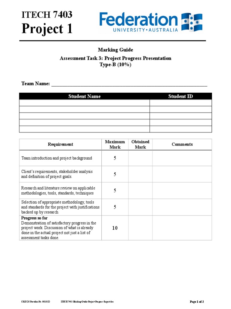 Marking Guide Project Progress Presentation | PDF | Evaluation | Cognition