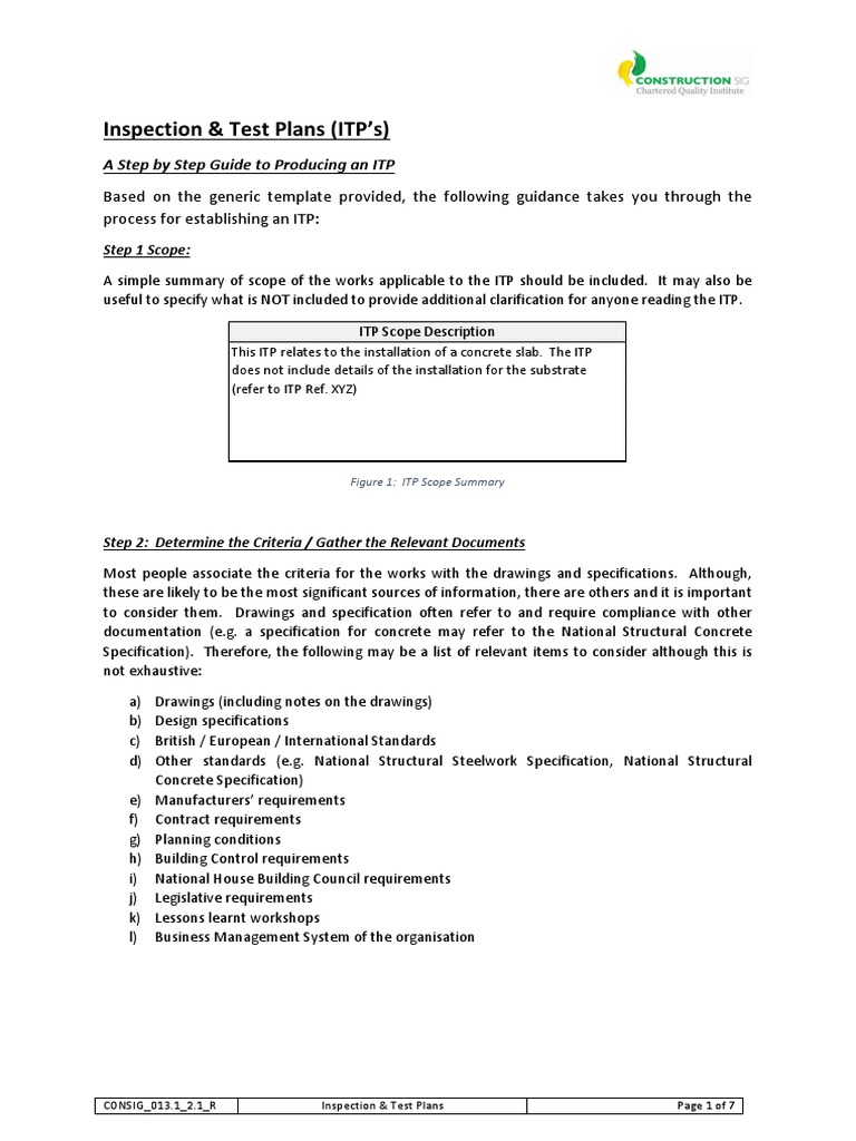 Inspection & Test Plans (ITP's) : A Step by Step Guide To Producing An ...