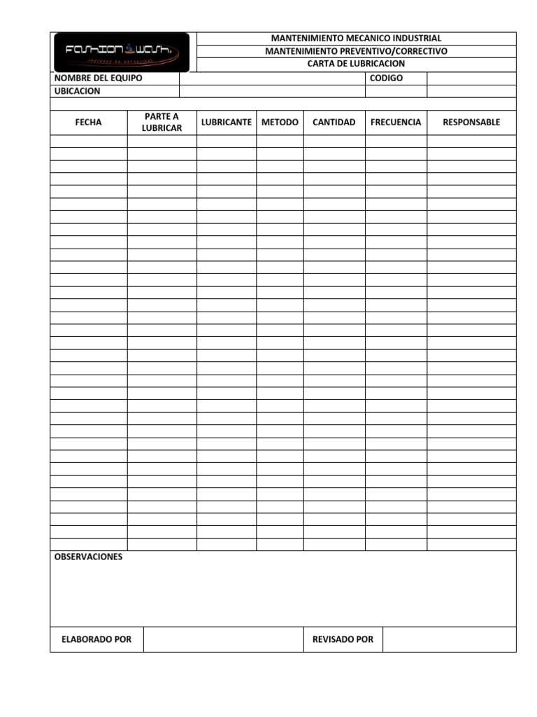 Carta de Lubricacion | PDF