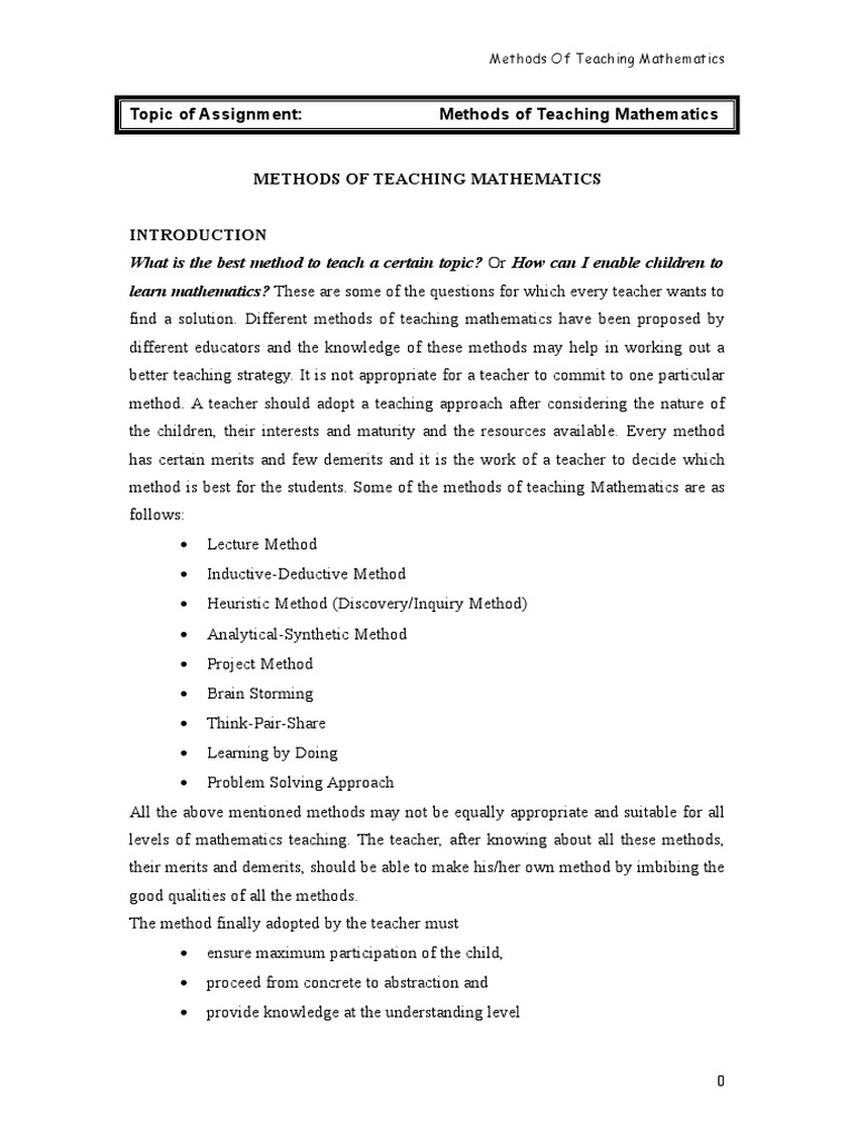 Methods Of Teaching Mathematics PDF Lecture Teachers