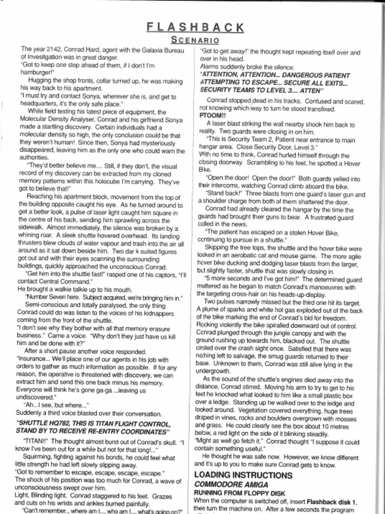 Flashback The Quest For Identity Dos 0c64 Manual | PDF