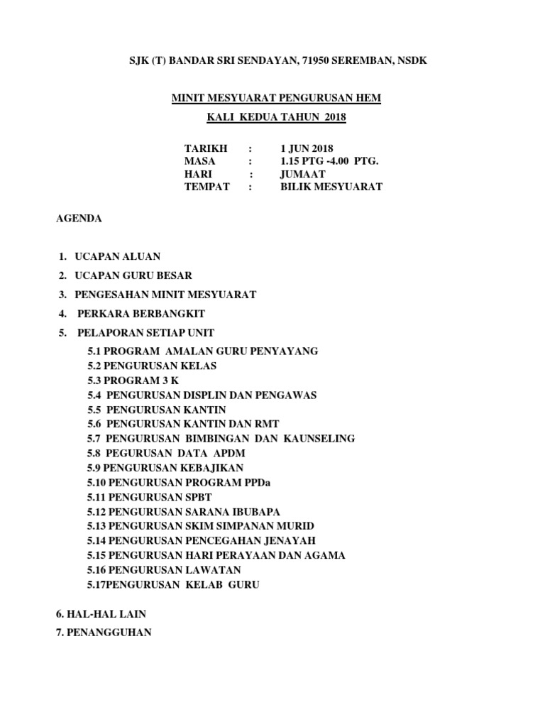 Minit Mesyuarat Hem 2 2018 | PDF