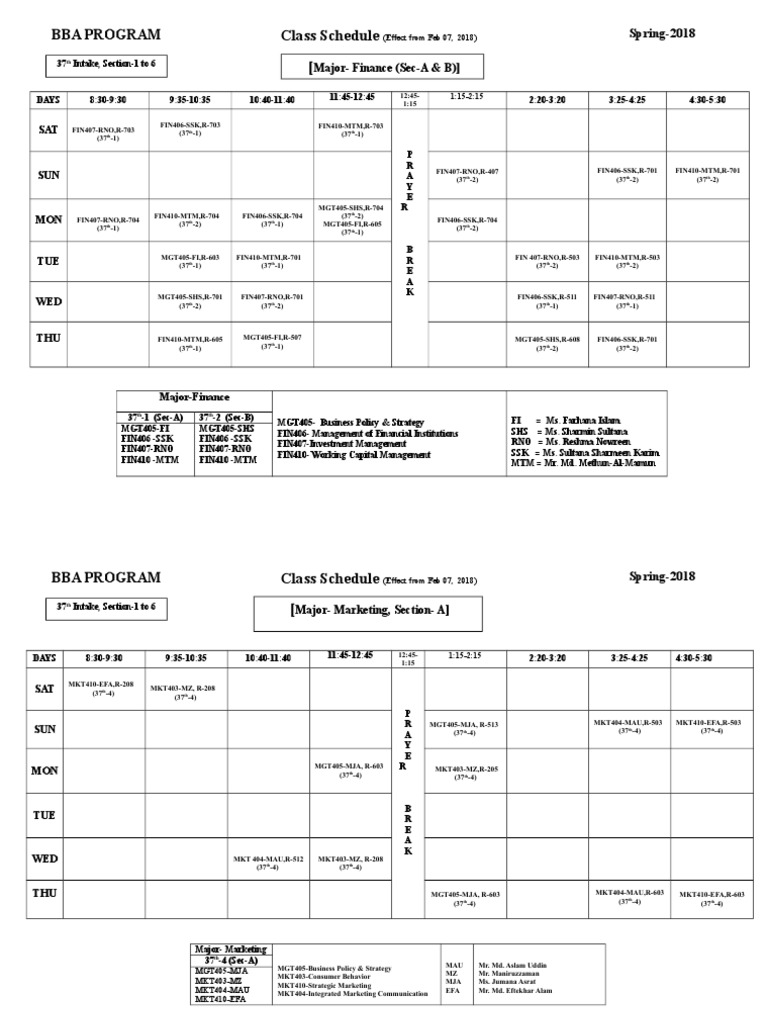 Class Schedule (: Bba Program | PDF | Business