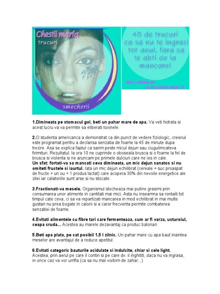 40 de Trucuri CA Sa Nu Te Ingrasi Tot Anul | PDF