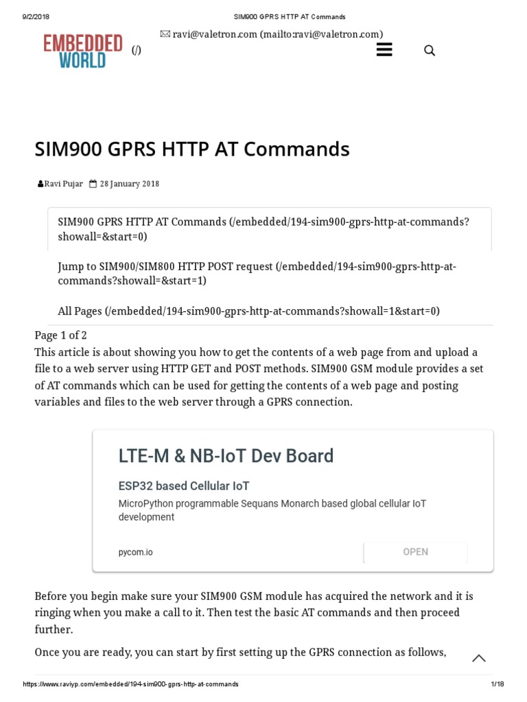 Sim900 Gprs HTTP at Commands | PDF | Hypertext Transfer Protocol | Web Page