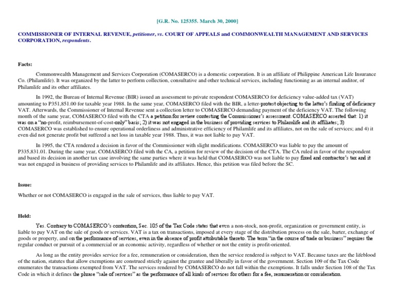 VAT 5 - CIR vs. Commonwealth MGT | PDF | Value Added Tax | Taxation In ...