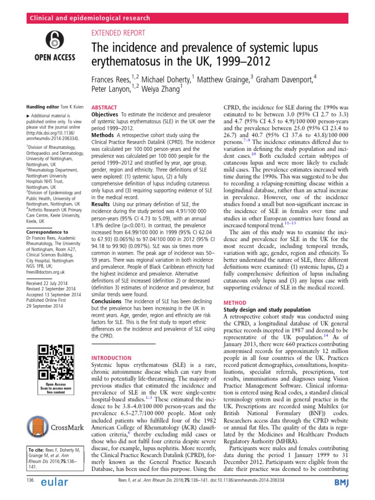 SLE Incidence and Prevalence in the UK | PDF | Systemic Lupus ...