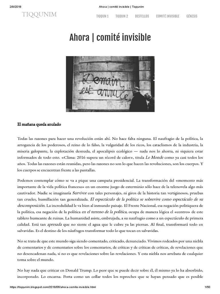 Ahora - Comité Invisible - Tiqqunim | PDF | Verdad | Estado (política)