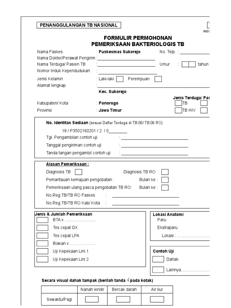 Formulir Permohonan Pemeriksaan TB | PDF | Pengembangan Diri ...